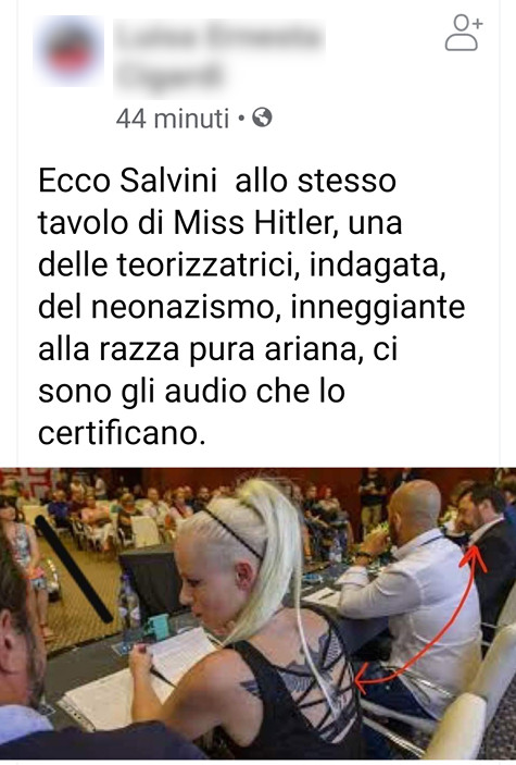 "Ecco Salvini allo stesso tavolo di Miss Hitler"