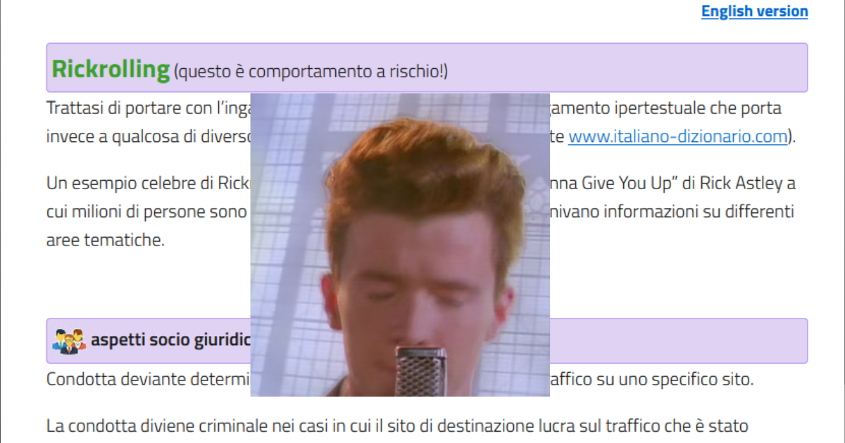 Glossario del 2015: il Rickrolling diventa un Cybercrime